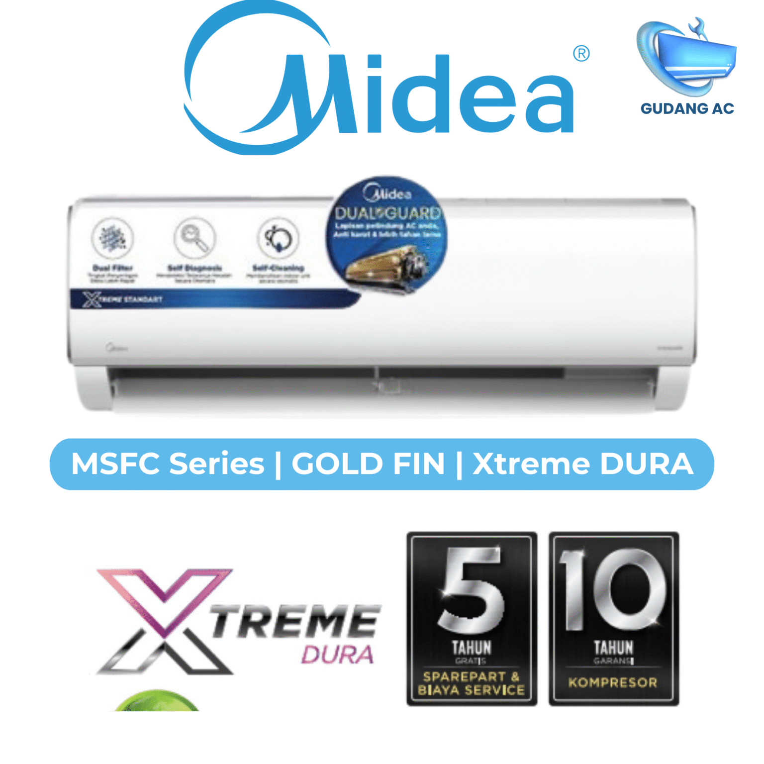AC Midea 1.5 PK MSFC-12CRN2X Gold Fin Xtreme Dura - Gudang AC ...